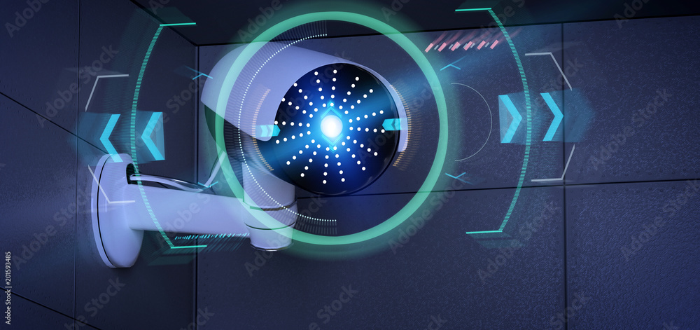 Security camera targeting a detected intrusion - 3d renderinga Stock ...