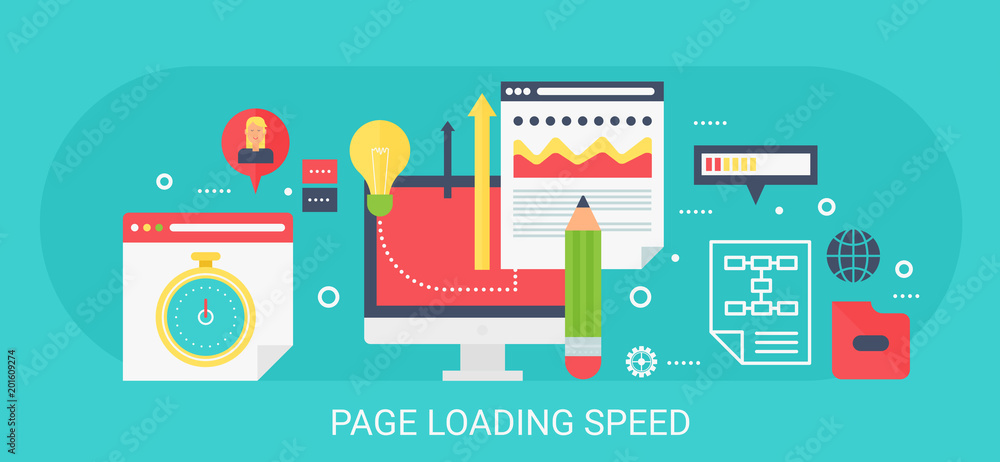 Flat modern vector concept Page loading speed banner with icons and ...