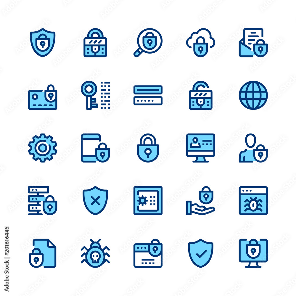 Computer protection, internet security, privacy line icons set. Modern ...