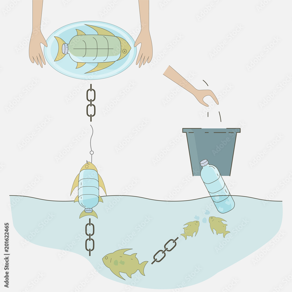 Vecteur Stock A diagram of how is plastic trash affecting the ocean ...
