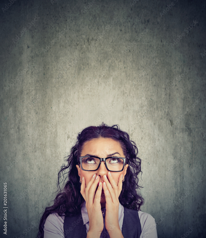 Desperate sad woman looking up with hope Stock Photo | Adobe Stock