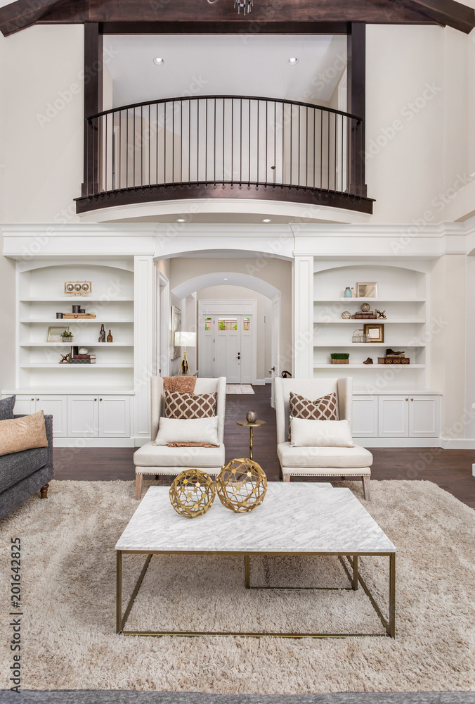 Beautiful living room interior with hardwood floors and built-ins in ...