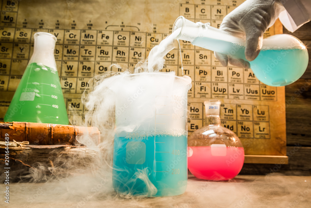 Academic chemical lab with color beakers in school Stock Photo | Adobe ...