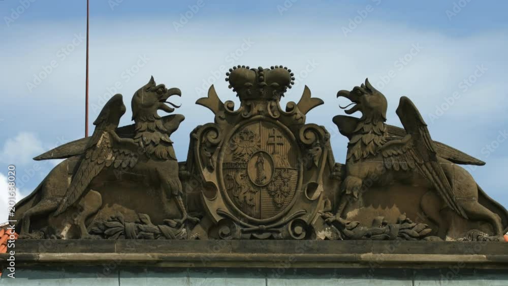 Mythical creatures and coat of arms sculpture Stock Video | Adobe Stock
