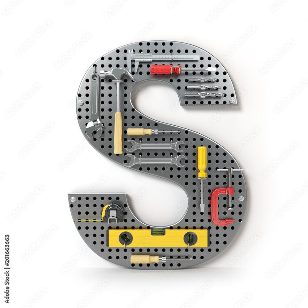Letter S. Alphabet from the tools on the metal pegboard isolated on ...