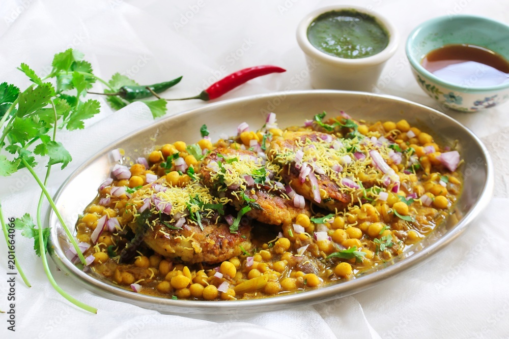 Ragda Patties /Indian Street food with Ptato Pattice Stock Photo ...