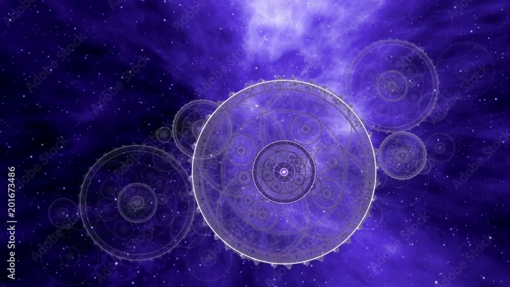 Imaginary travelling through time and space. Deep space, blue nebula ...