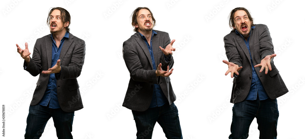 Handsome young man terrified and nervous expressing anxiety and panic ...