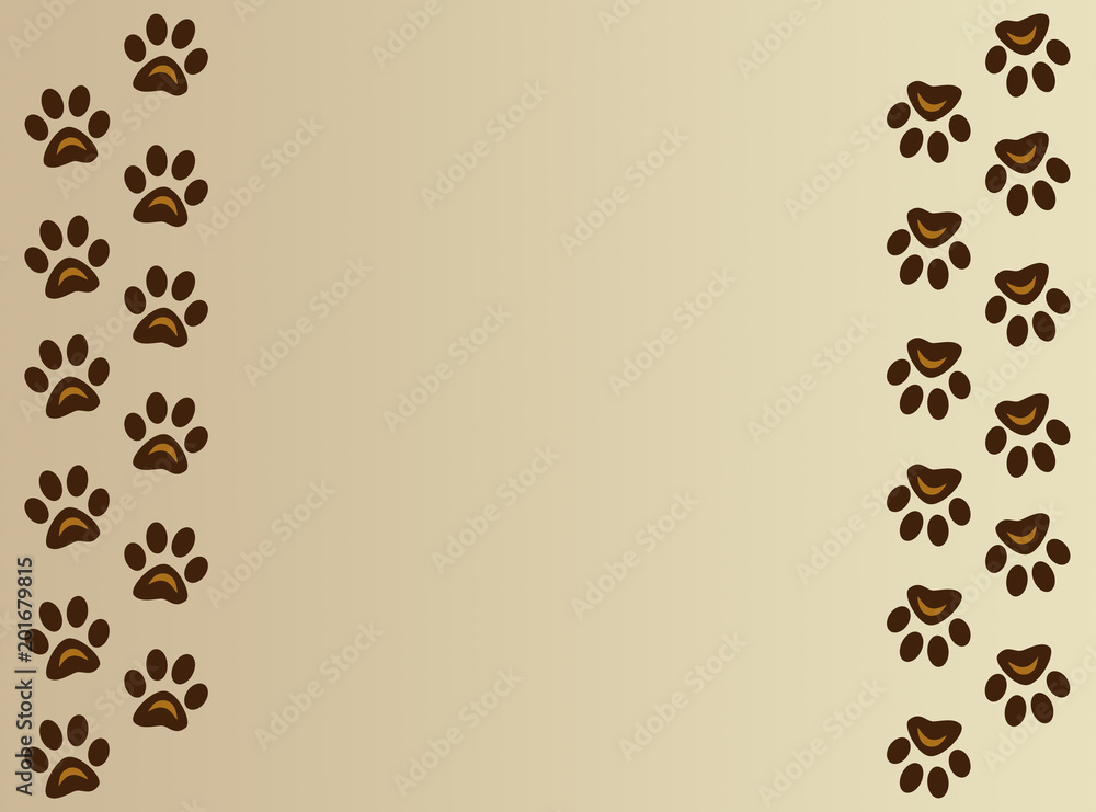 Dog paw prints frame on beige background with blank space for your text ...