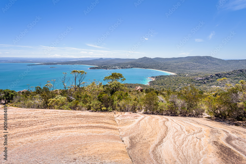 Wonderful view to stunning sandy beach blue turqouise water on warm ...