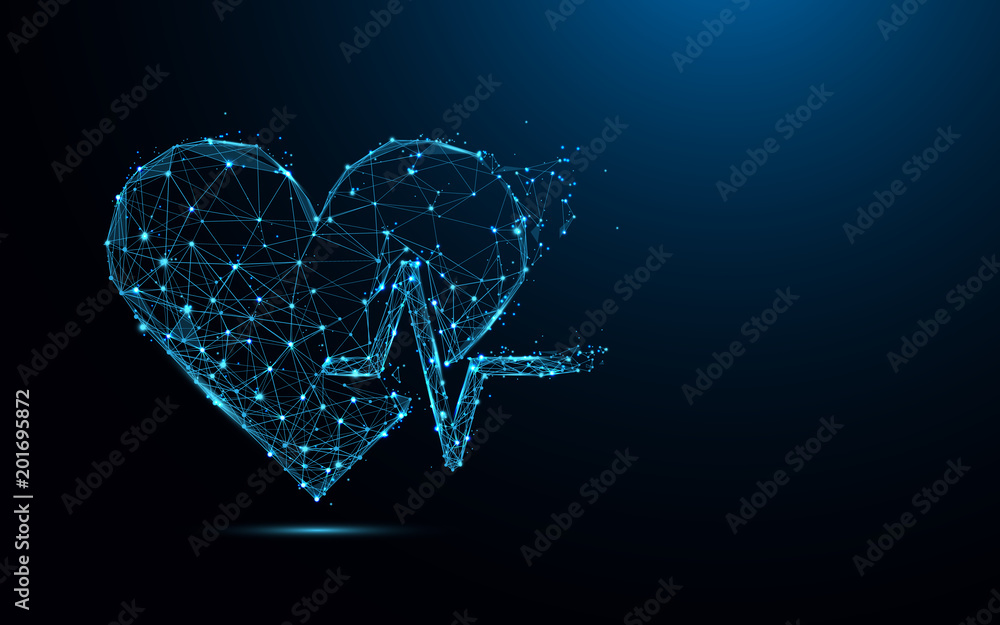 Abstract heart beat form lines and triangles, point connecting network ...