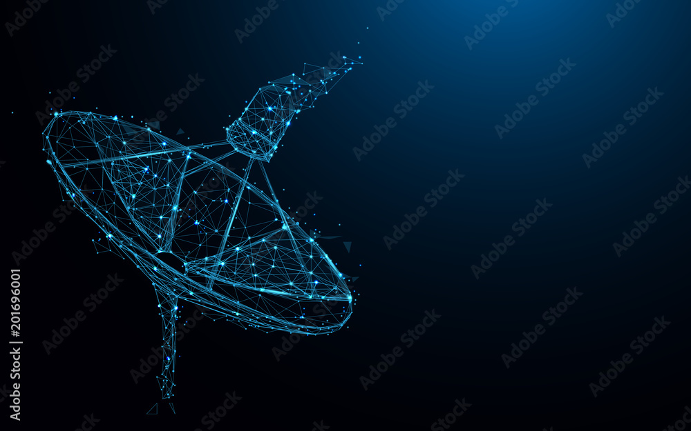 Abstract satellite dish form lines and triangles, point connecting ...