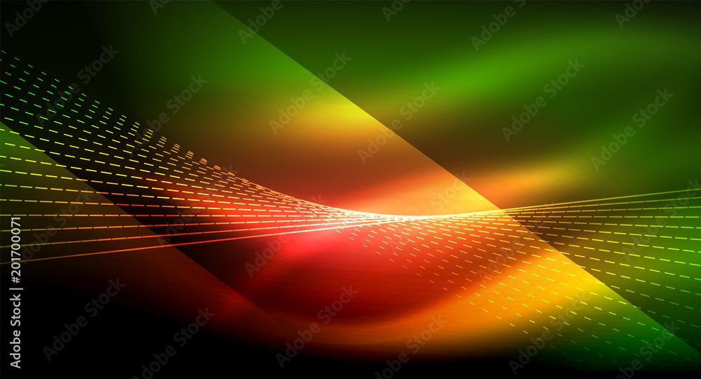 Smooth light effect, straight lines on glowing shiny neon dark ...