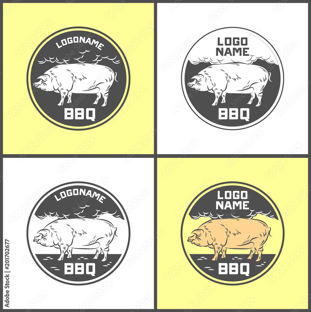 Set of Pig farm fresh pork meat emblems design , logo, label, symbol ...