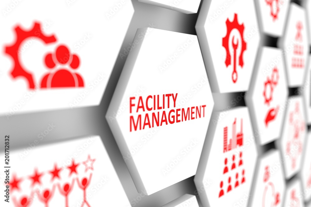 Facility management concept cell blurred background 3d illustration ...