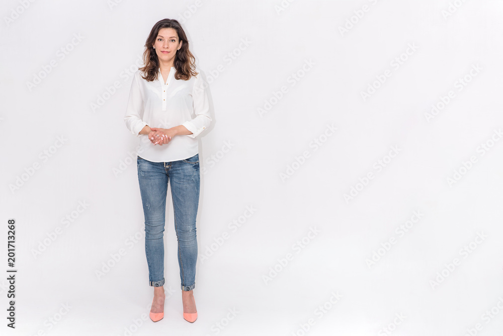 beautiful girl on a white background in different poses Stock Photo ...
