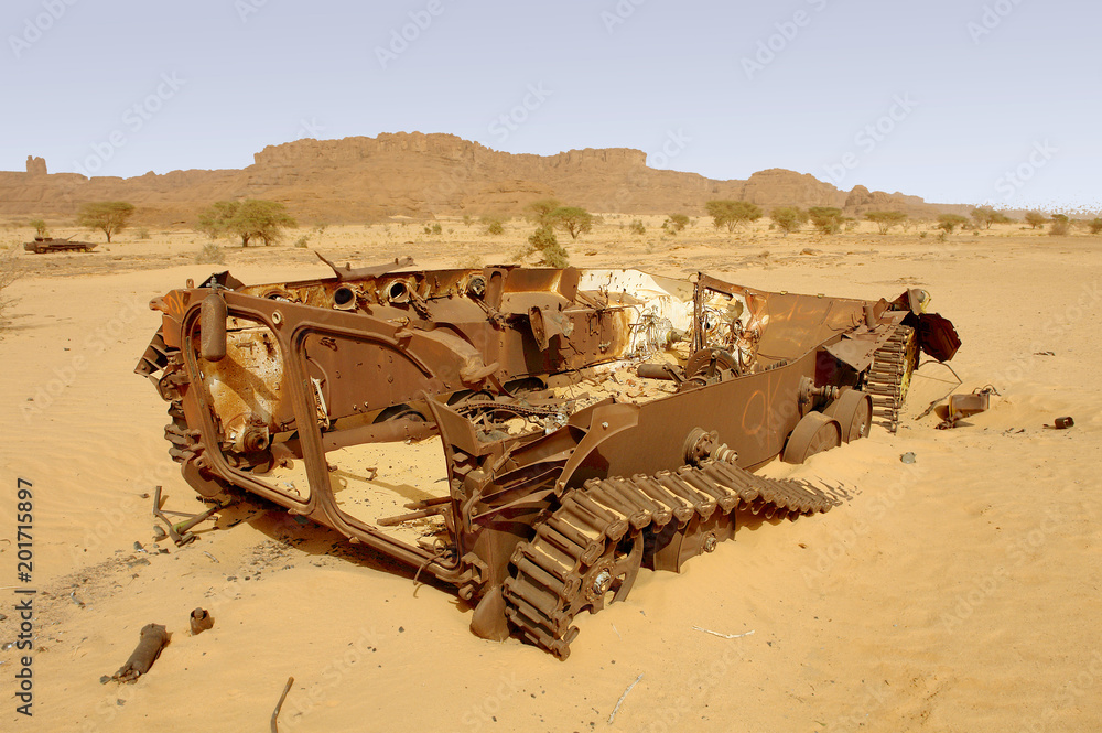 Libyan army quipment destroyed during military conflict with Chad in ...