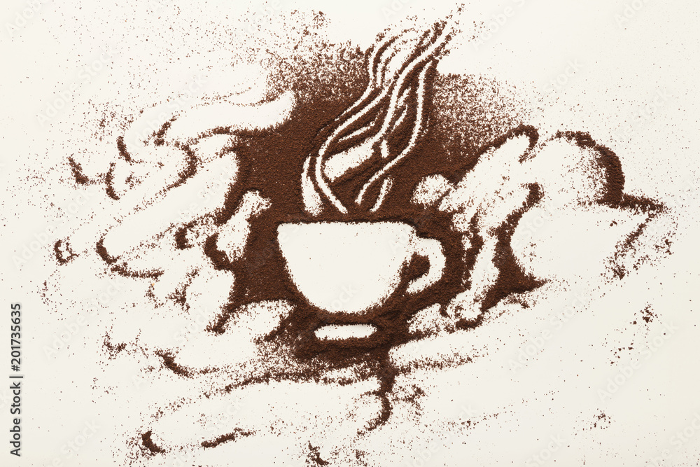 Drawing with ground coffee - cup and smoke, top view Stock Photo ...