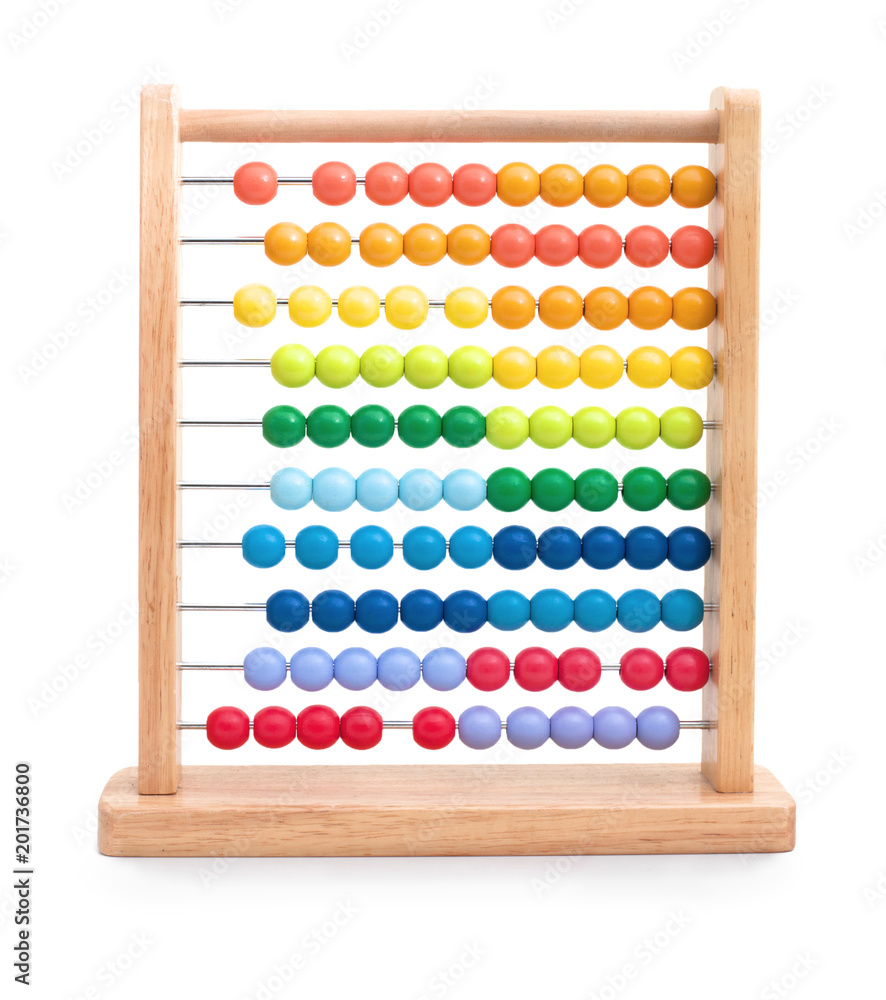 Wooden child abacus isolated on white background with shadow reflection ...