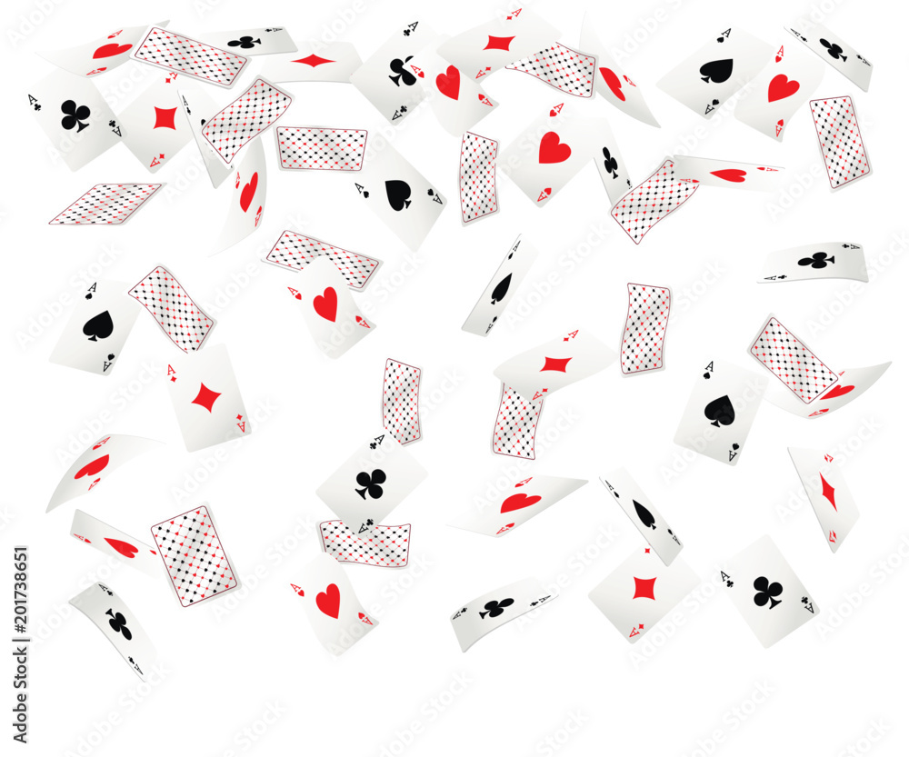 Set of ace playing cards. Falling playing cards. Back side design ...