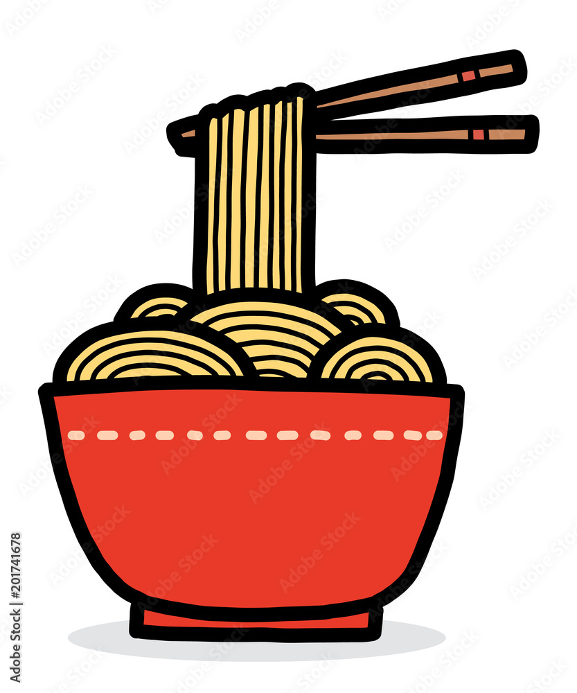 noodle and red bowl / cartoon vector and illustration, hand drawn style ...