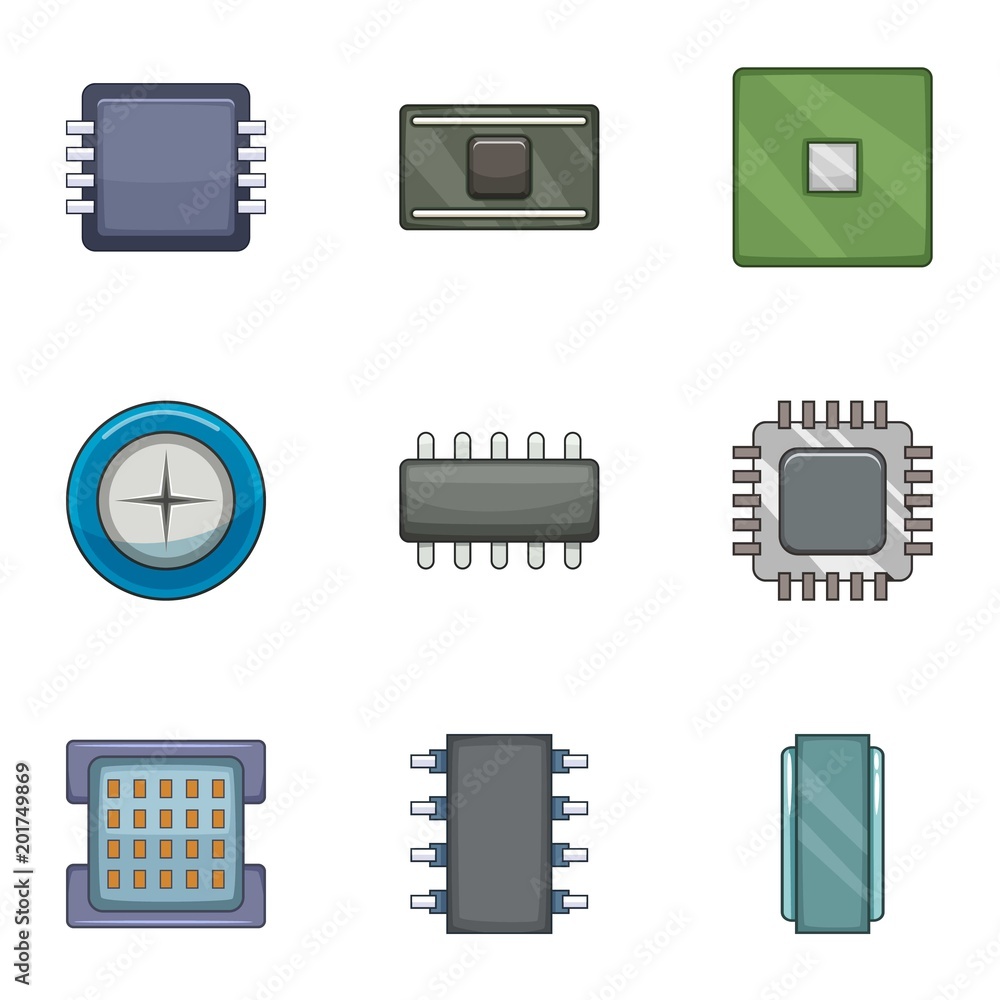 Microchip Icons Set Cartoon Set Of 9 Microchip Vector Icons For Web Isolated On White