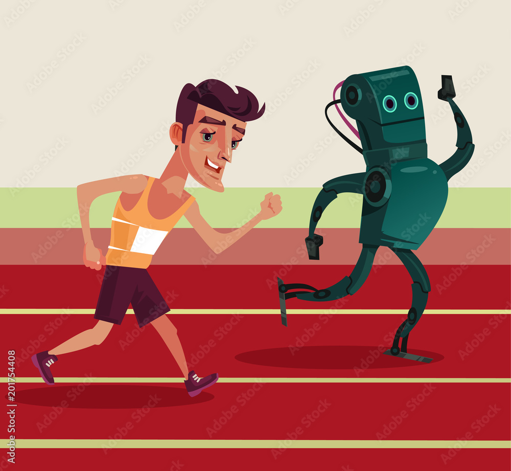 Robot vs man characters competition run. Artificial and human ...