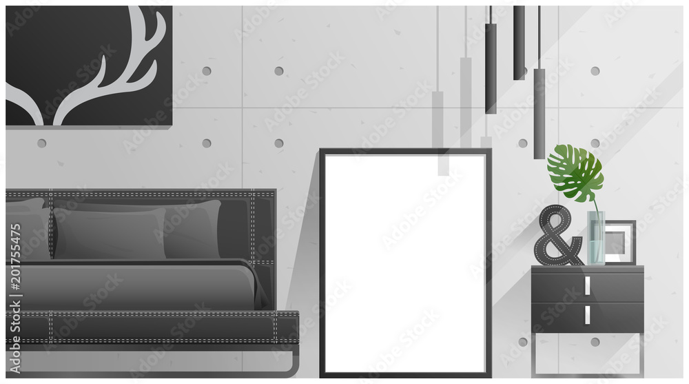 Mock up poster frame in bedroom , Interior background , vector ...