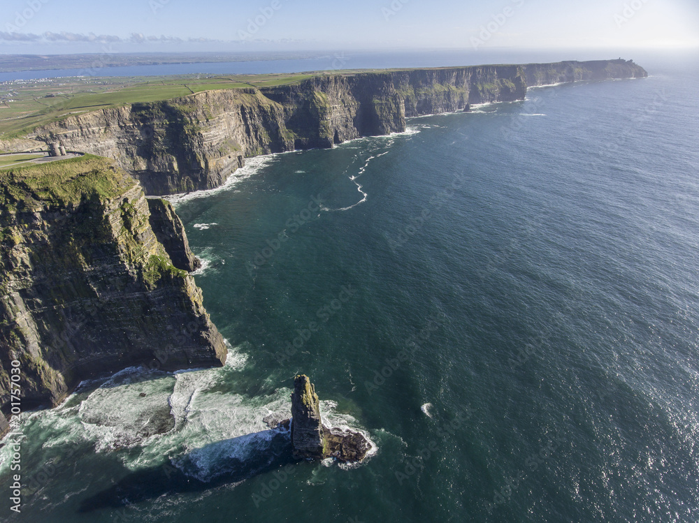 Beautiful Scenic Aerial drone view of Ireland Cliffs Of Moher in County ...