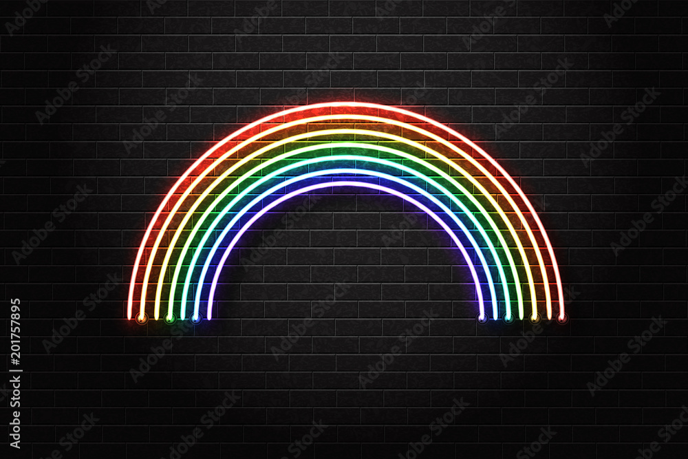 Vector realistic isolated neon sign of rainbow for decoration and ...