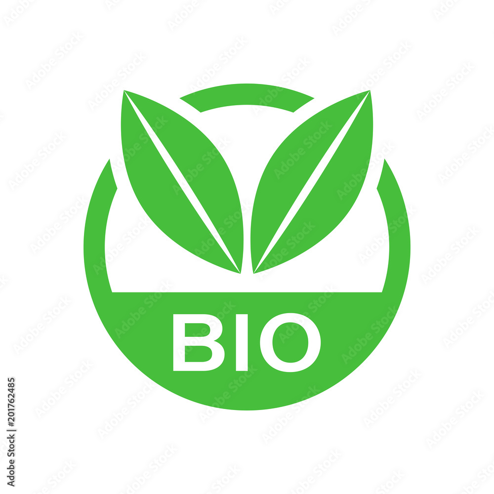 Bio label badge vector icon in flat style. Eco organic product stamp ...