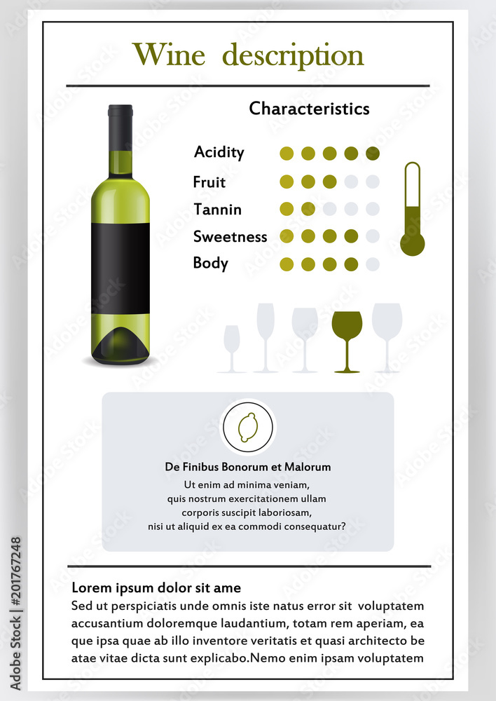 Vector illustration.Brochure,form describing characteristics of white ...