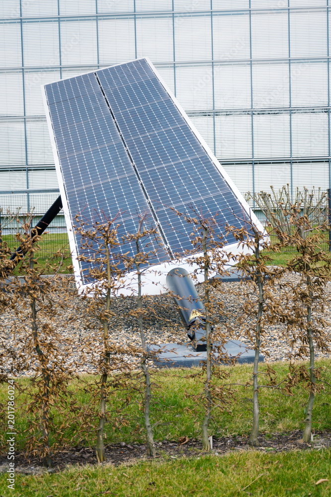 Blue rotating solar panels tilted axis tracker, future innovation ...
