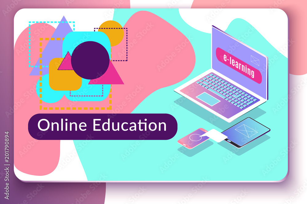 Online education concept for landing page or digital advertisement ...