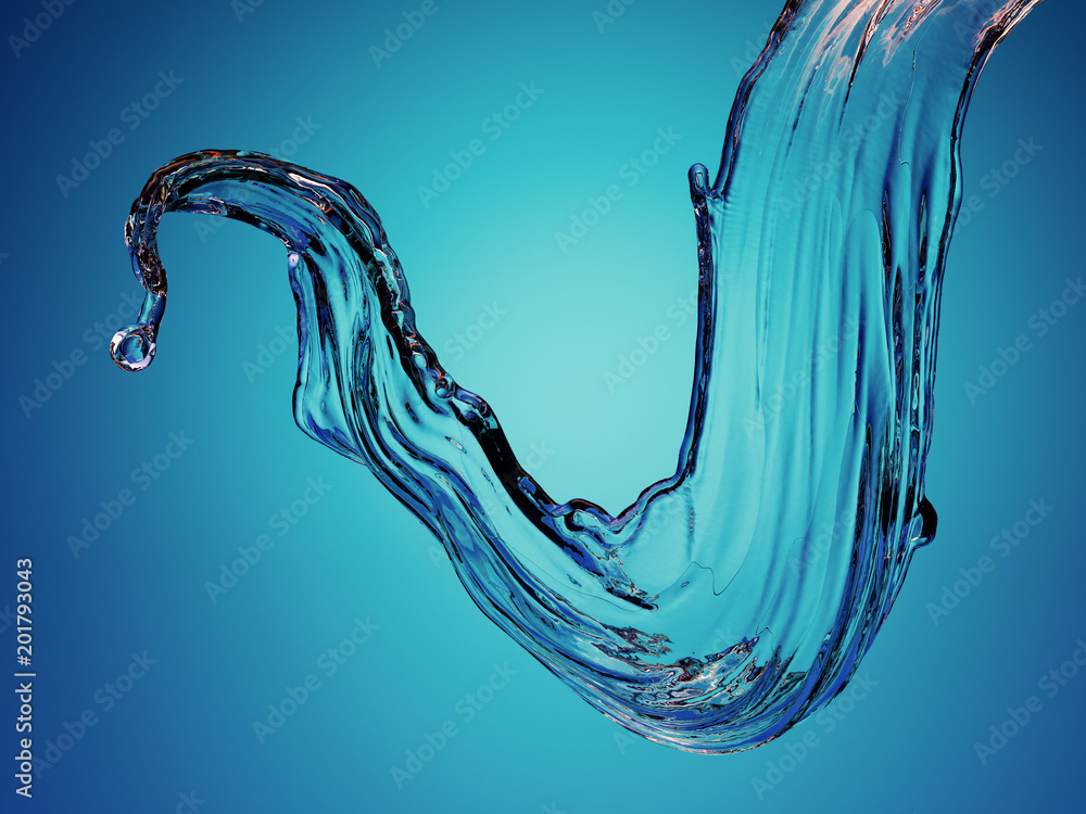 3d render, clear splash, water wave, curvy jet, wavy liquid, highlight ...