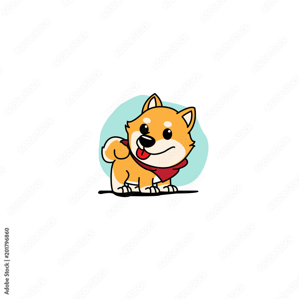 Cute shiba inu cartoon with red scarf icon, logo design, vector ...