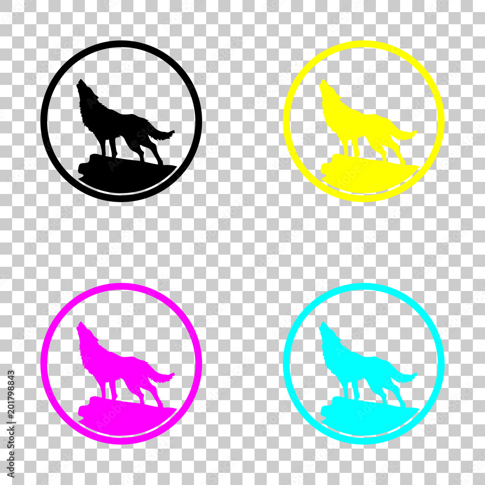 wolf. simple icon. Colored set of cmyk icons on transparent background ...