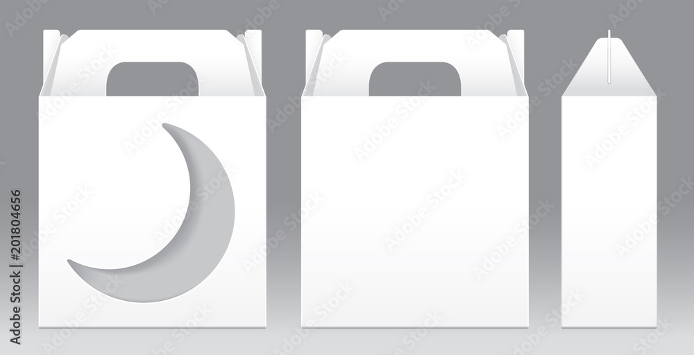 Box White window crescent moon shape cut out Packaging Template blank ...