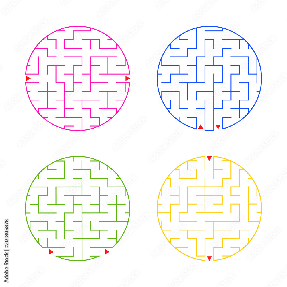 Round labyrinth. A set of four options. Simple flat vector illustration ...