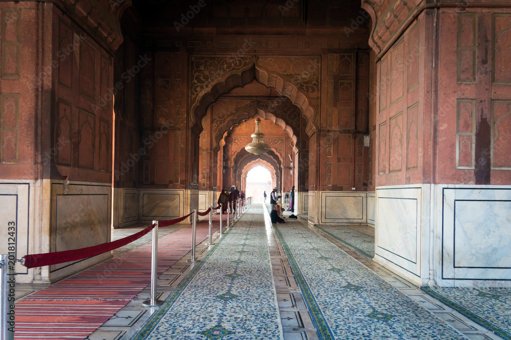 Jama Masjid in details. New Delhi. The prayer hall in the mosque. Stock ...