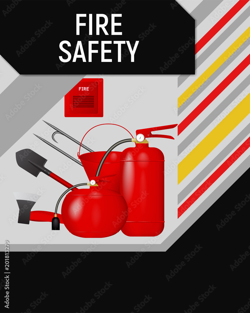 Vetor de Fire safety concept flyer template. Card design vector ...