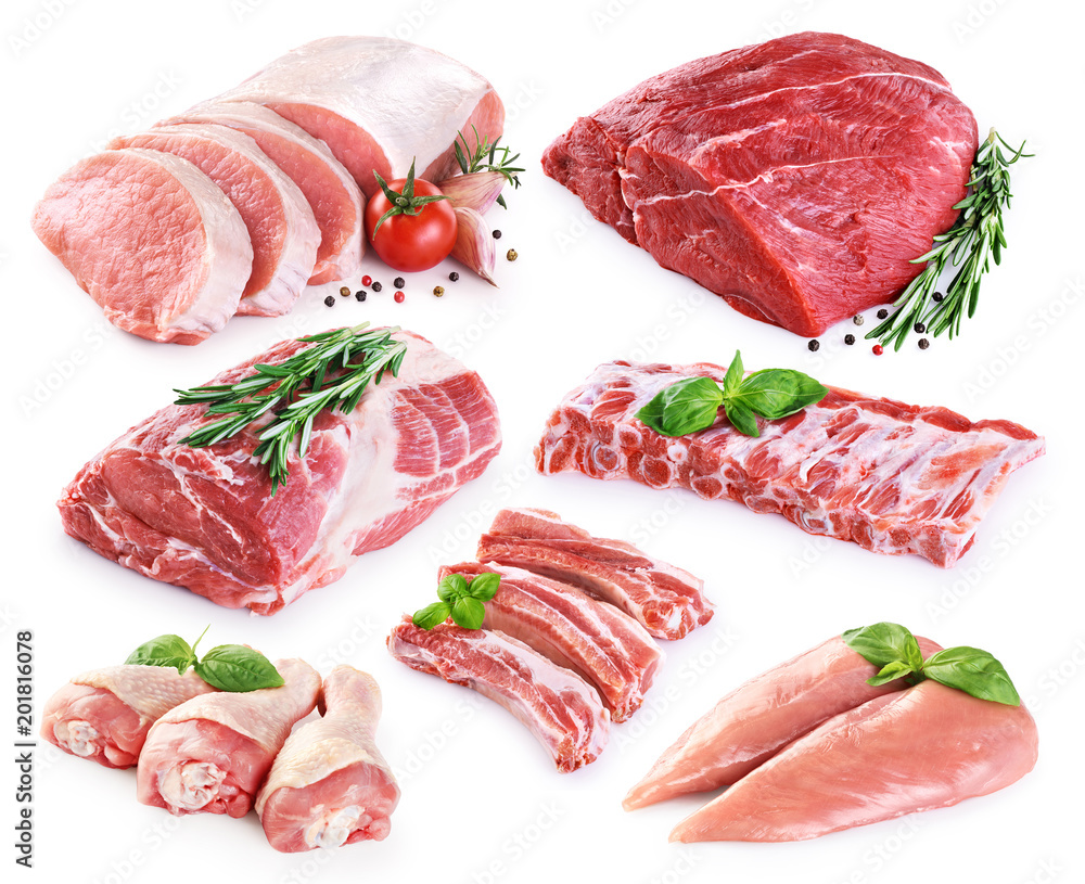 Collection of meat. Beef, pork, chicken. Different parts of meat. Stock ...