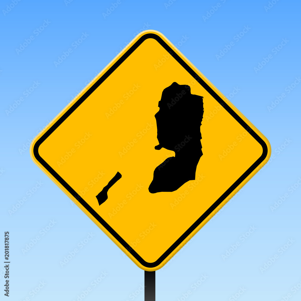 Palestine map on road sign. Square poster with Palestine country map on ...