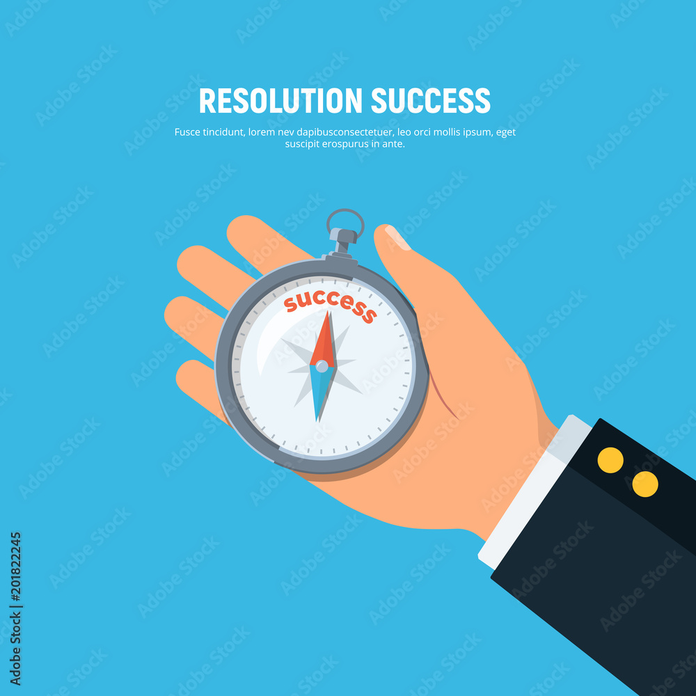 Close-up businessman hands holding compass with direction to success ...