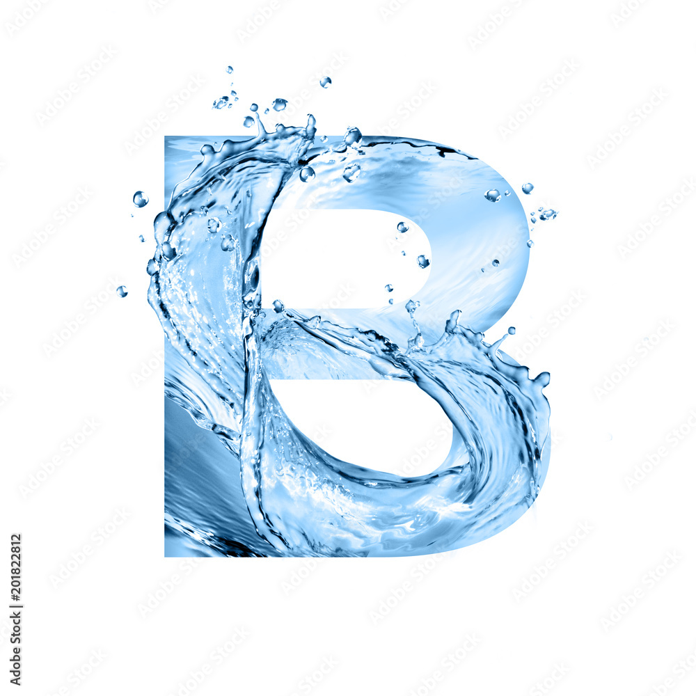 stylized font, text made of water splashes, capital letter b, isolated ...
