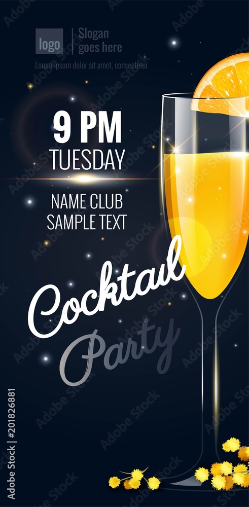 Cocktail Party invitation. Flyer or poster design with mimosa cocktail ...