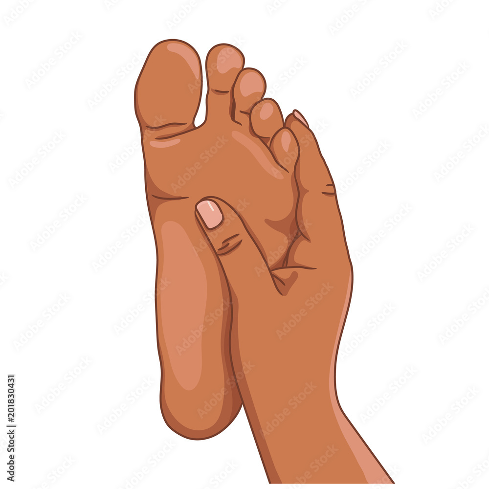 Female or male foot sole, barefoot, bottom view. Dark afro american ...