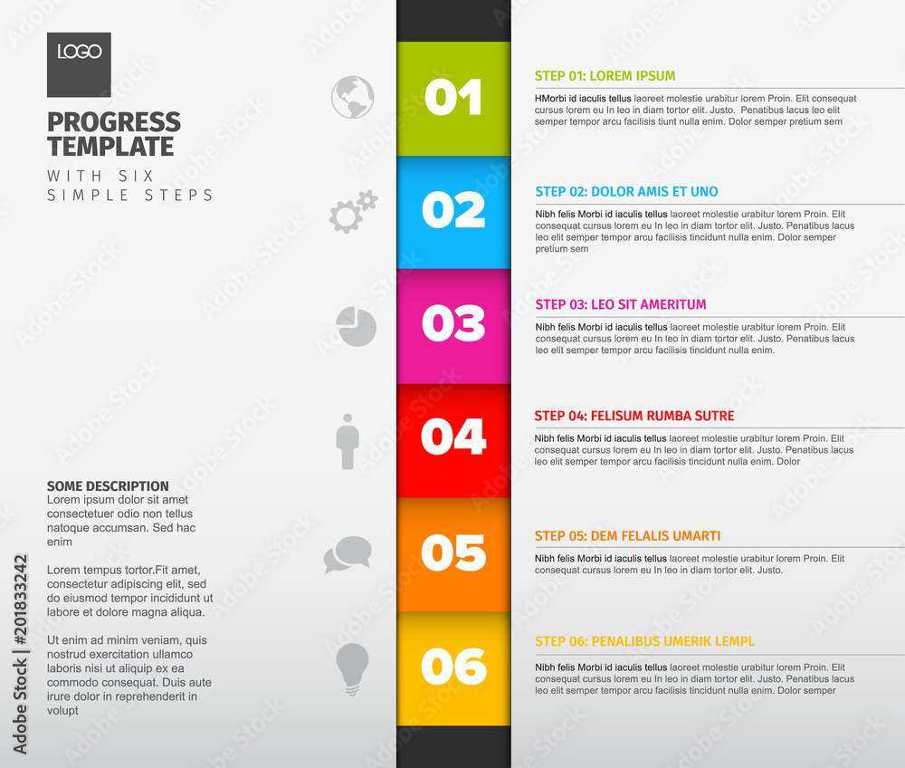 Vector progress six steps template Stock Vector | Adobe Stock
