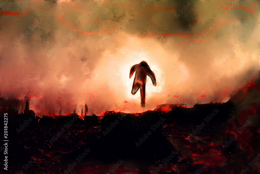 Fantasy image of man running on fire Stock Illustration | Adobe Stock