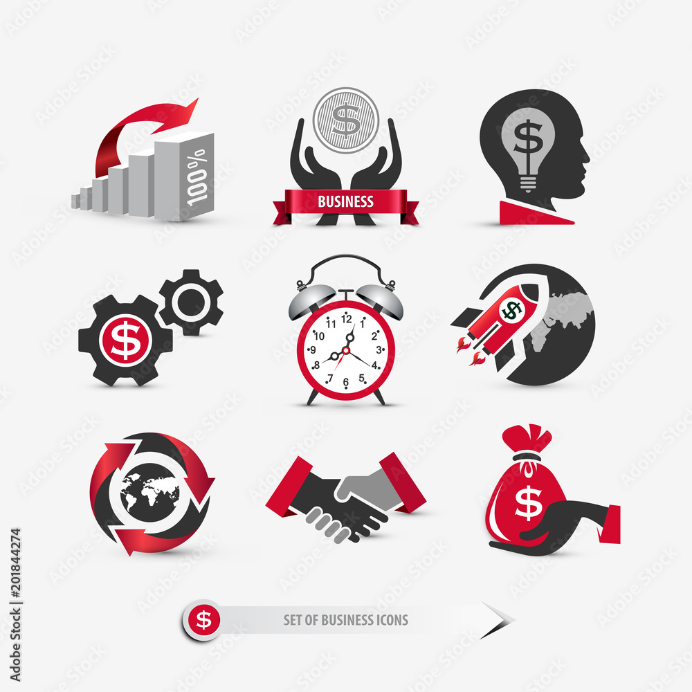 set of business icons containing: international marketing symbols ...